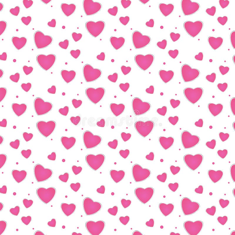 Black Outlined Pink Hearts and Dots Pattern Background Stock Vector ...
