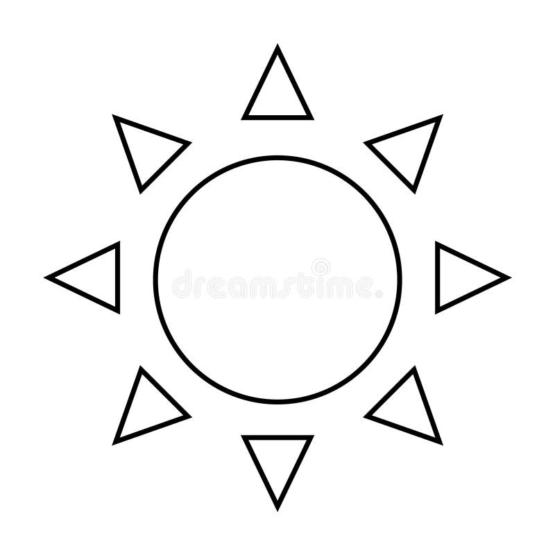 Simple Black and White Sun with Triangular Rays on a White Background ...