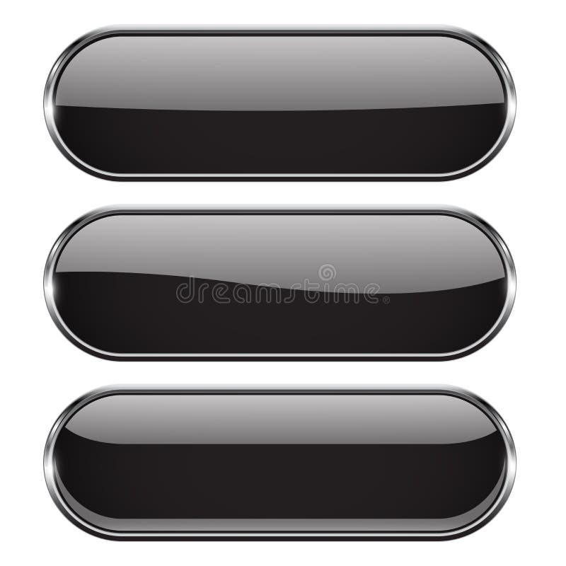 Black Oval Buttons with Chrome Frame Stock Vector - Illustration of ...