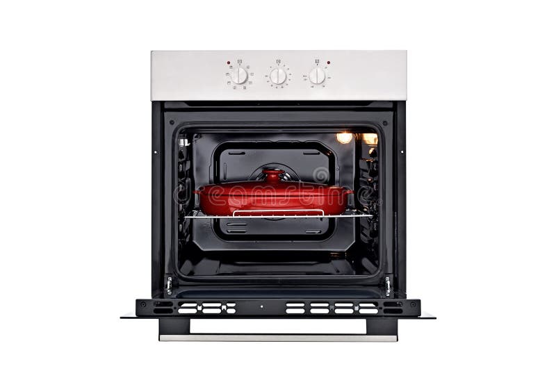 Black Oven with Silver Control Panel, Three Round Control Knobs. Open ...