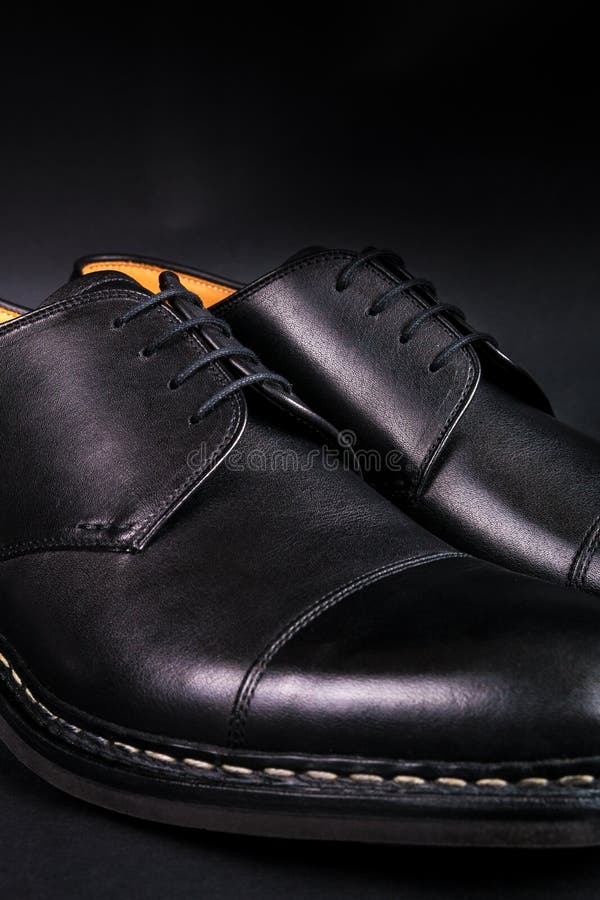 Black Oxford Shoes on Background. Back View. Close Up. Stock Photo ...
