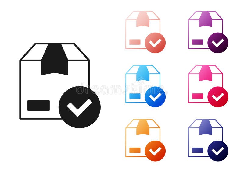 Black Package Box with Check Mark Icon Isolated on White Background ...