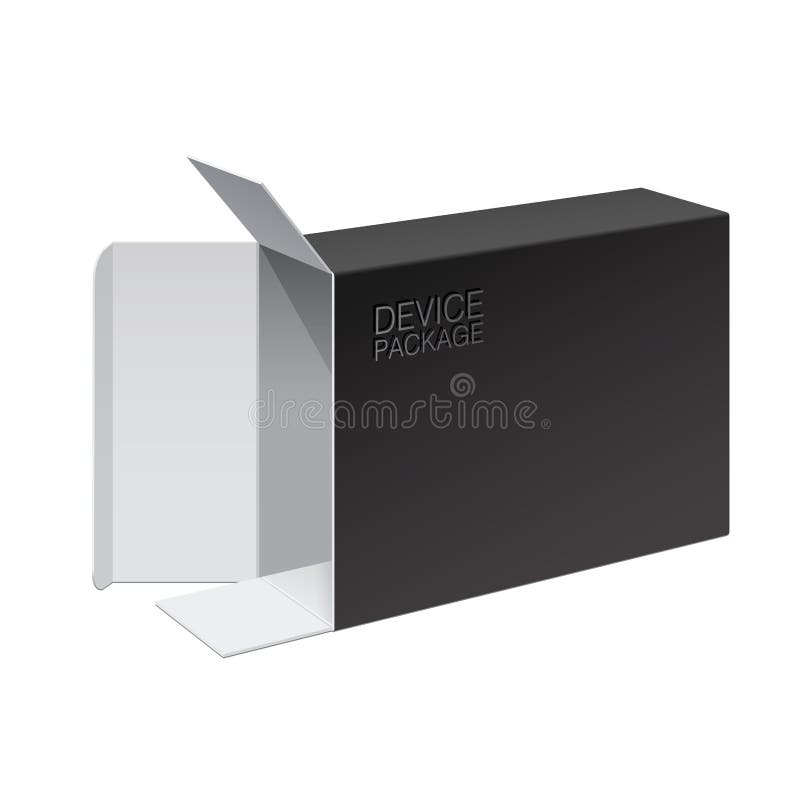 Black Package Box Opened Lying on Its Side Stock Vector - Illustration ...