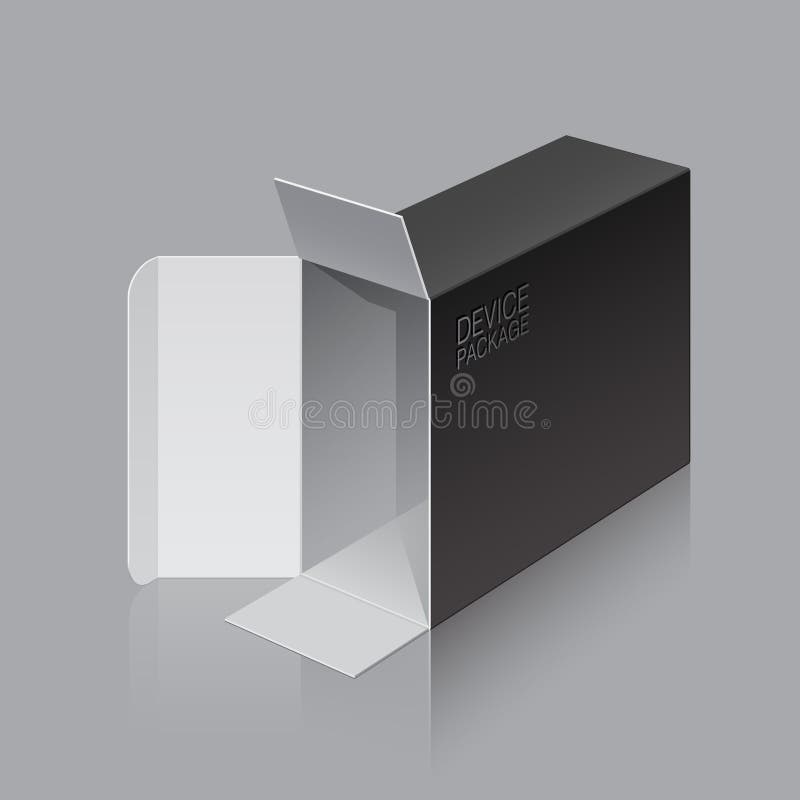 Black Package Box Opened Lying on Its Side Stock Vector - Illustration ...