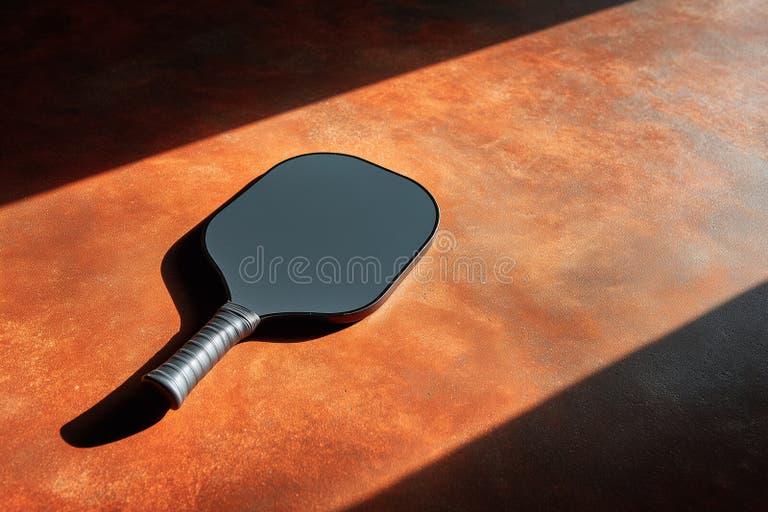 Black Paddle Rests on Polished Brown Surface Illuminated by Natural ...