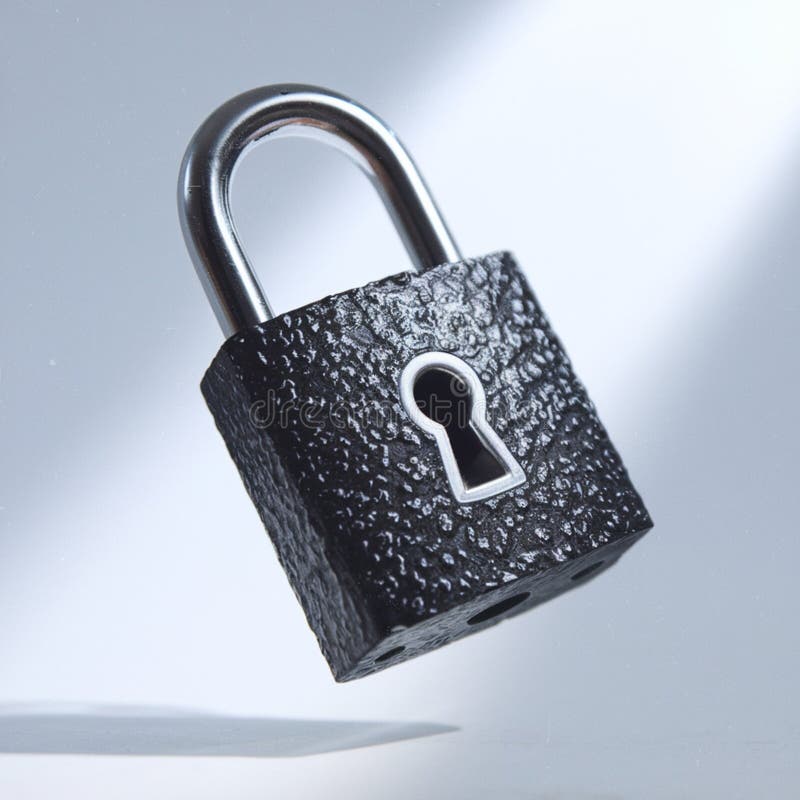 Black Padlock with Silver Keyhole Floating, Shadow Hints at Light ...