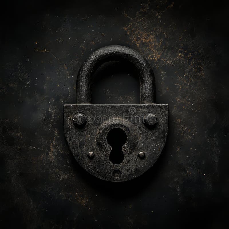 This Black Padlock is Worn and Textured with a Dark Background Stock ...