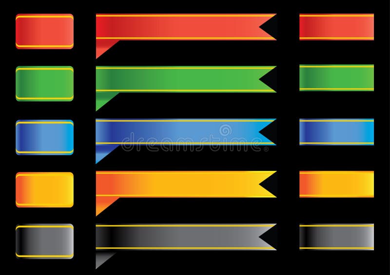 Black Page with Set of Colorful Labels or Tags and Buttons with Line ...