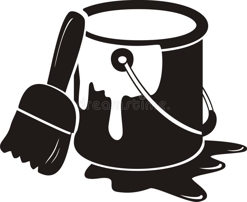 Bucket of Paint and Brush Icon Vector Stock Illustration - Illustration ...
