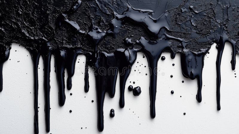 Black Paint Drips, Streams on White Surface. Liquid Drops, Stains ...