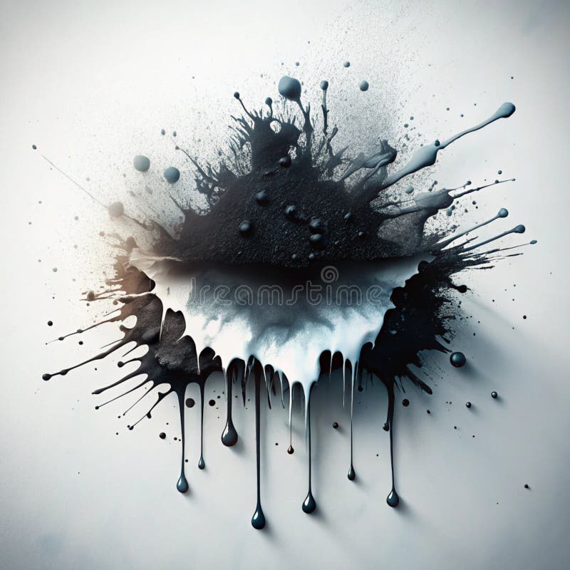 Black Paint Drop and Ink Splatter on White Paper Background Stock ...