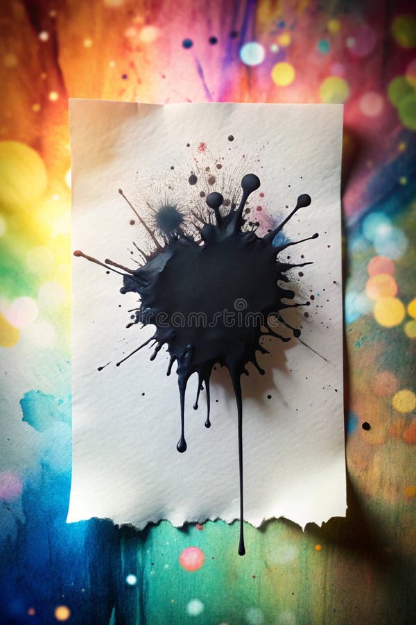 Black Paint Drop and Ink Splatter on White Paper Background Stock ...
