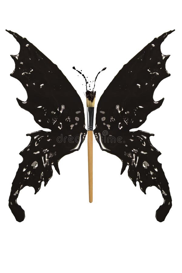 Black Paint and Paintbrush Made Butterfly Stock Illustration ...