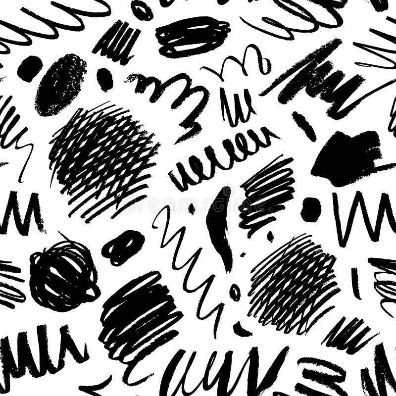 Black Paint Scribble Line Vector Seamless Pattern. Stock Vector ...