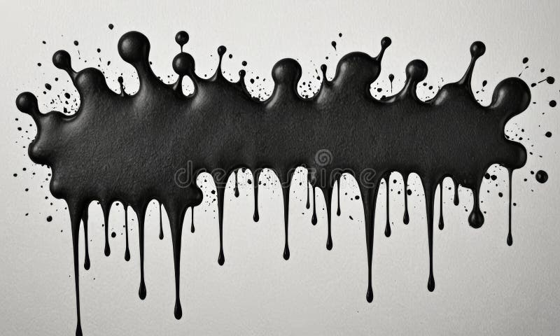 Black Paint Splash Flowing Liquid Drops Dripping on White Wall ...