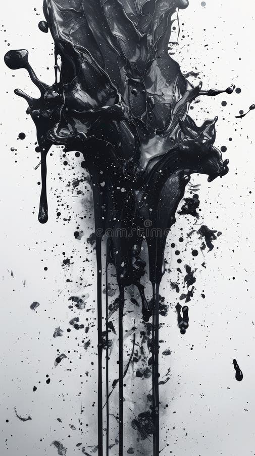 Black Paint Splash with Fluid Dynamics for Creative Vertical Ads. Stock ...