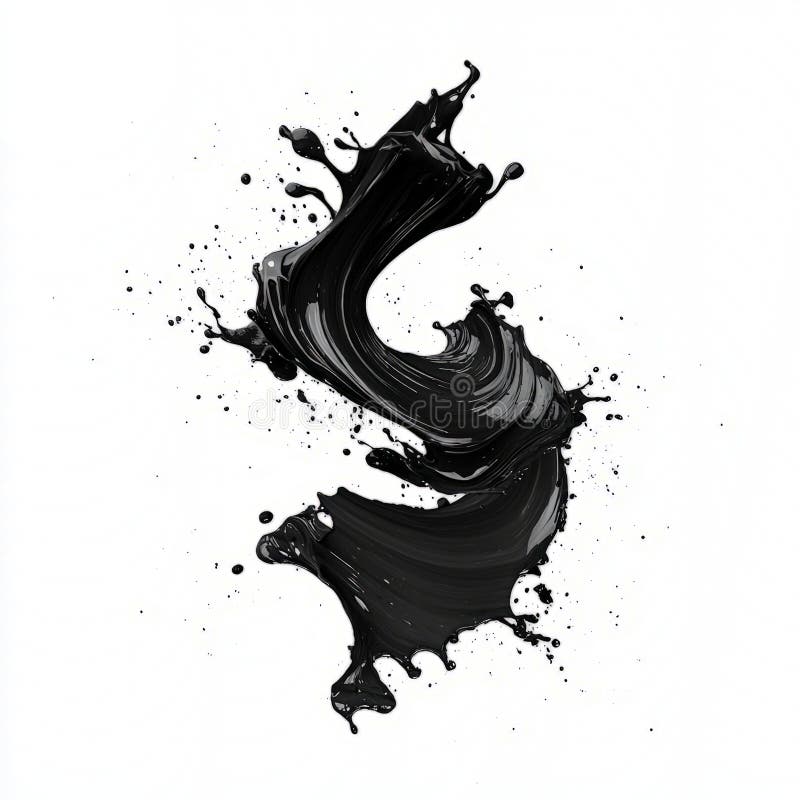 Black Paint Splash Forming Dynamic Curves, Modern Art Style, on White ...