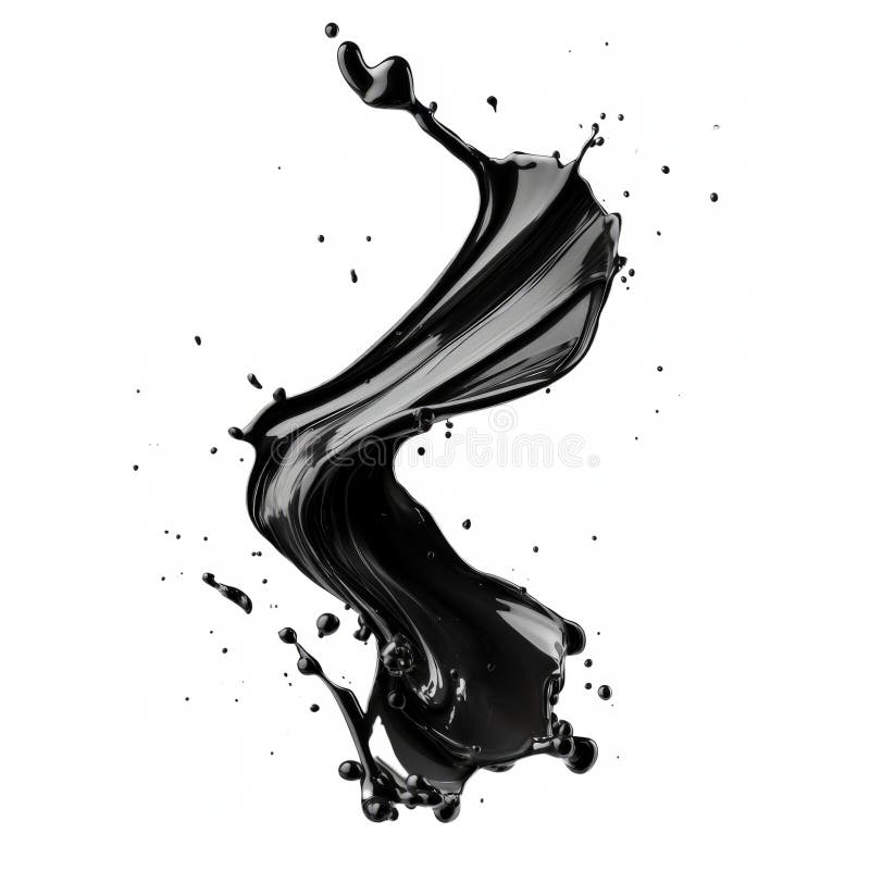 Black Paint Splash Forming Dynamic Curves, Modern Art Style, on White ...