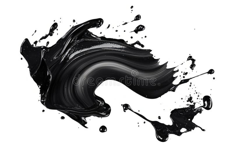 Black Paint Splash Forming Dynamic Curves, Modern Art Style, on White ...