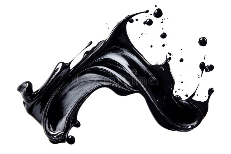 Black Paint Splash Forming Dynamic Curves, Modern Art Style, on White ...