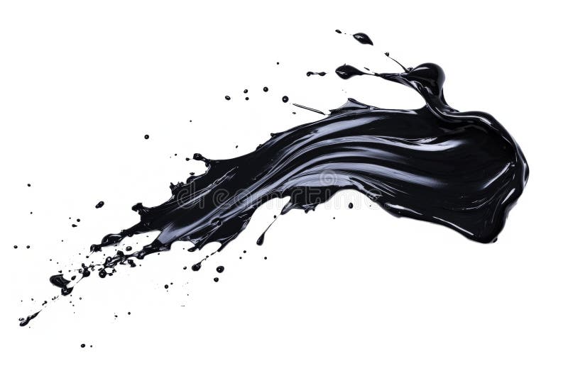 Black Paint Splash Forming Dynamic Curves, Modern Art Style, on White ...