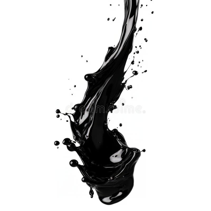 Black Paint Splash Forming Dynamic Curves, Modern Art Style, on White ...