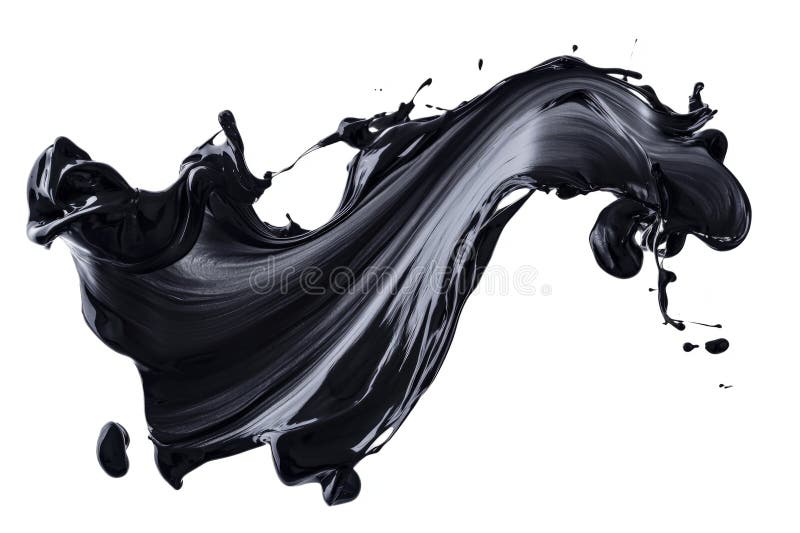 Black Paint Splash Forming Dynamic Curves, Modern Art Style, on White ...