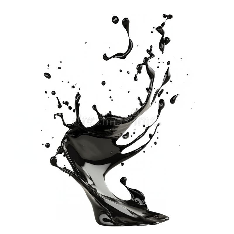 Black Paint Splash Forming Dynamic Curves, Modern Art Style, on White ...