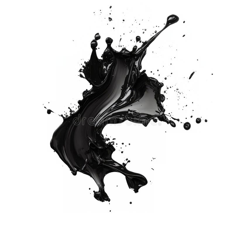 Black Paint Splash Forming Dynamic Curves, Modern Art Style, on White ...