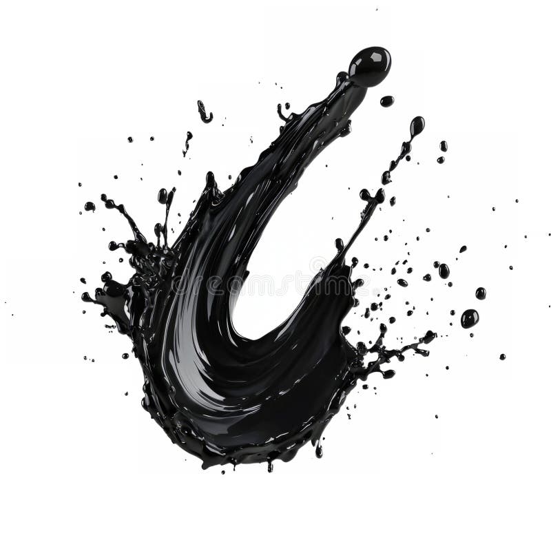 Black Paint Splash Forming Dynamic Curves, Modern Art Style, on White ...