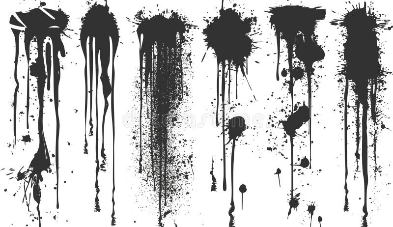 Black Paint Splatters and Drips on a White Background, Creating an ...