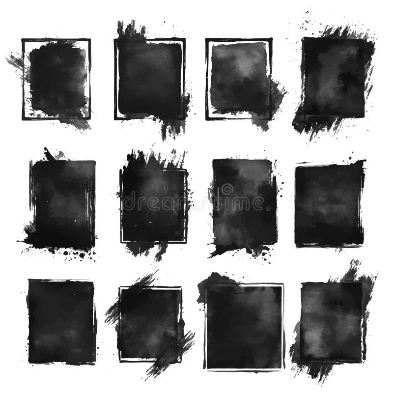 Black Paint Stroke Over Square Frame Watercolor Technique Illustration ...