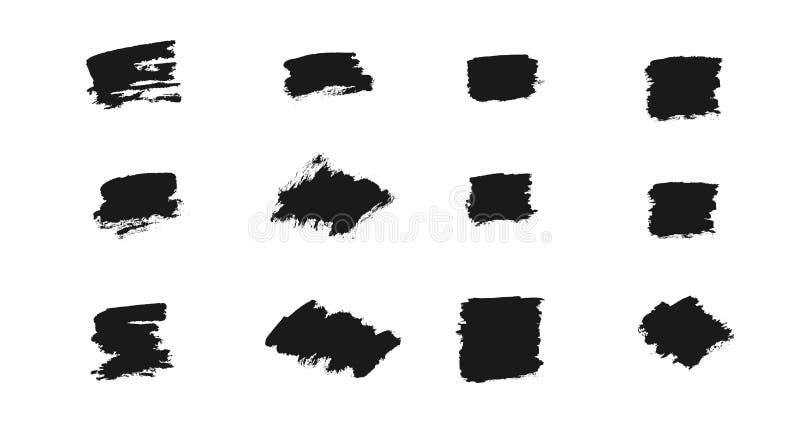 Black Paint Vector Set. Collection of Ink Brush Freehand Element, Text ...