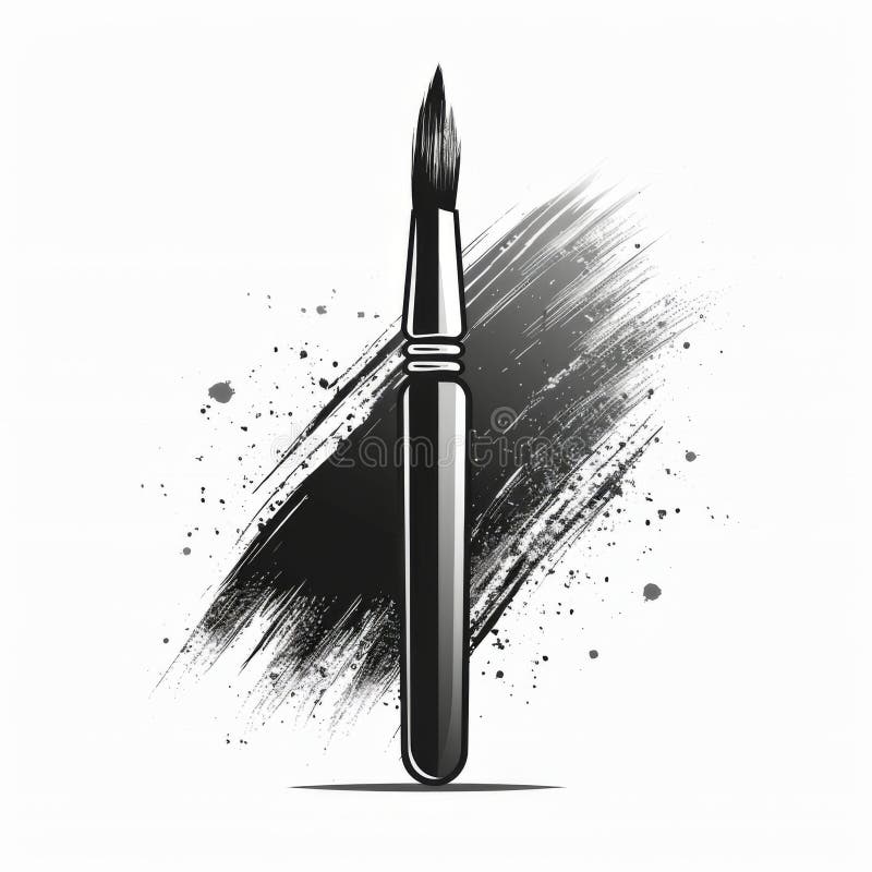 Black Paintbrush Illustration with Splatter Splash on White Background ...