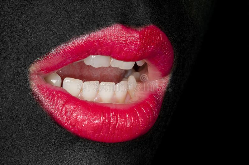 Black Painted Face - Red Lips Stock Photo - Image of darkness ...