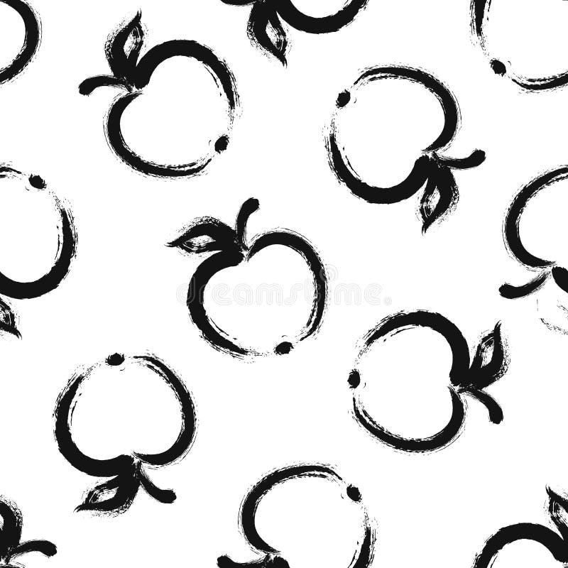 Black Painted Outline Apple Pattern Stock Vector - Illustration of hand ...