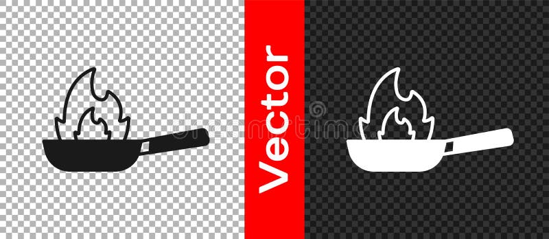 Black Pan with Fire Icon Isolated on Transparent Background. Vector ...