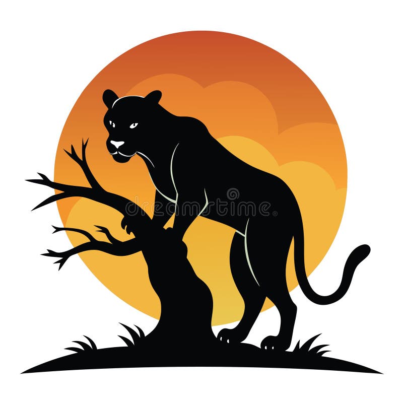 A Black Panther Crawled Down from the Tree Wanting (1) Stock Vector ...