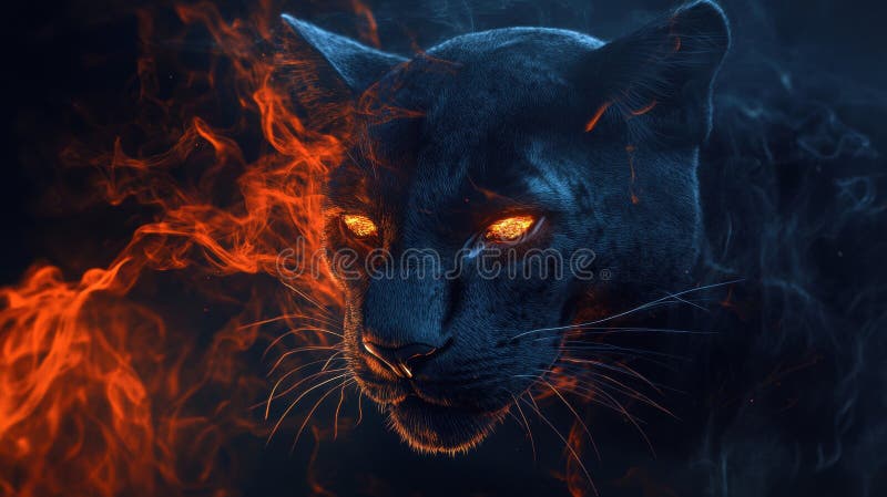 A Black Panther with Glowing Eyes and a Fire Trail Stock Illustration ...