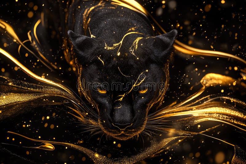 A Black Panther with Liquid Gold Swirls Stock Illustration ...