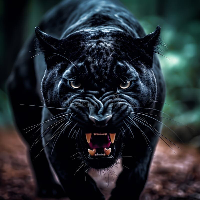 Angry Black Panther in Forest - Front View - AI Generated Stock ...