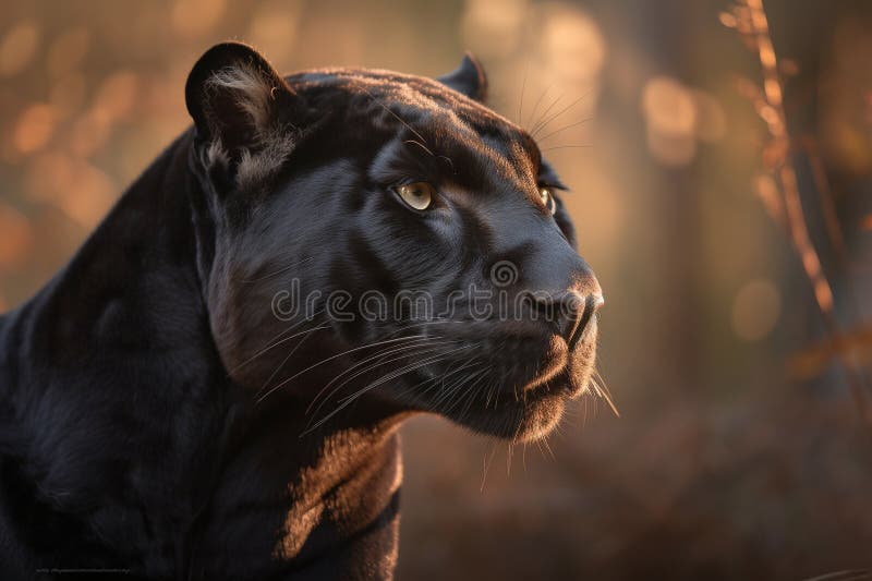 A Black Panther Looks at Its Prey at Sunset. AI Generated Stock ...