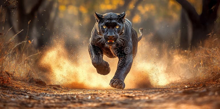 A Black Panther is Moving with Stealth Across a Smooth and Even Surface ...