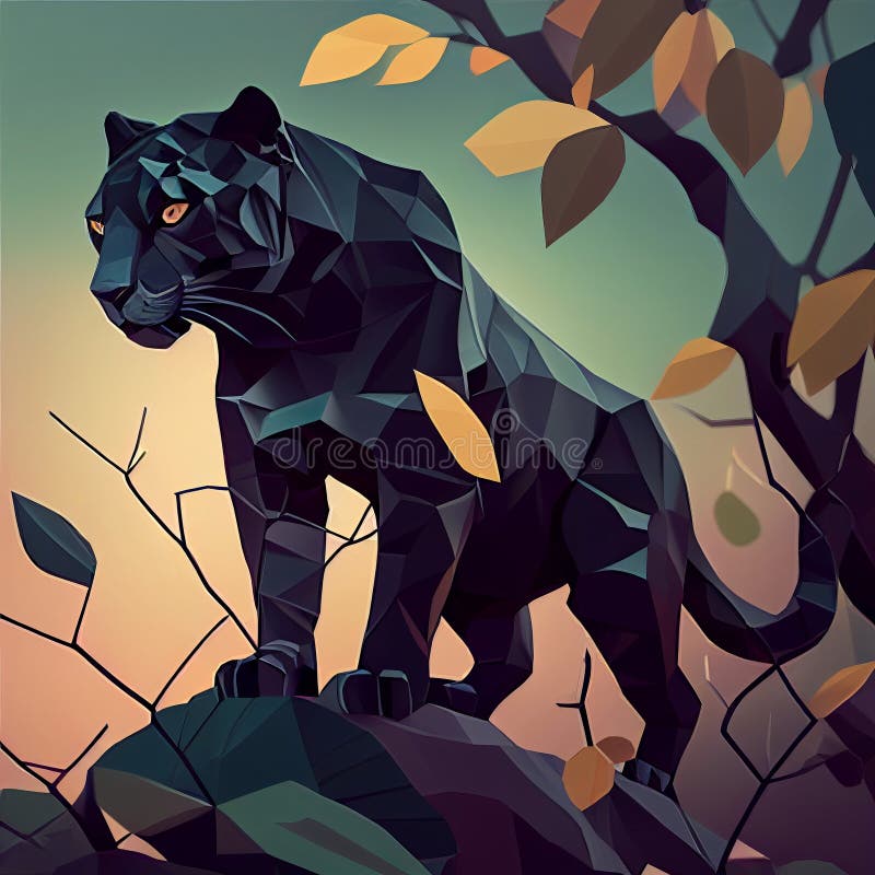 Black Panther Polygonal Drawing on Black Background Generative AI Stock ...
