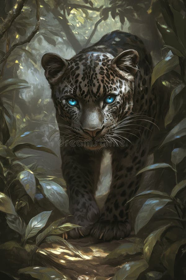 A Black Panther is Posed Under the Grass with Its Back To the Viewer ...