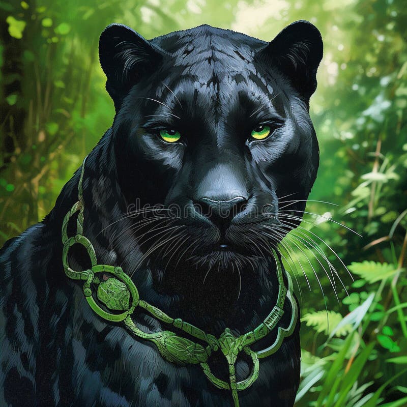 Black Panther Proud Green Eyes, Generative AI Stock Illustration ...