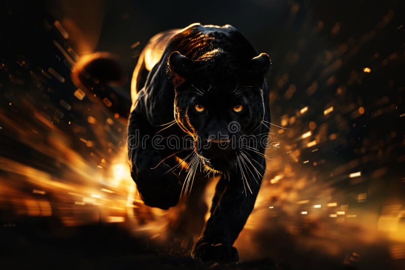 A Black Panther Running in Glowing Background. Concept of Speed and ...
