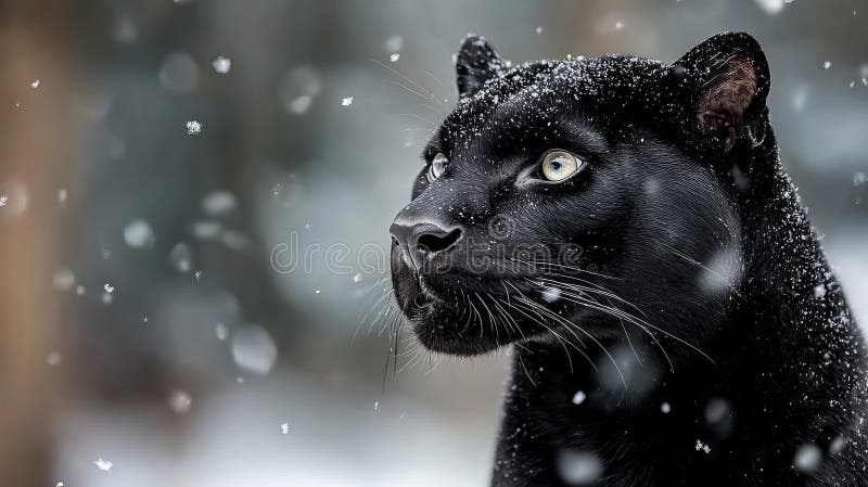 A Black Panther in the Snow Looking at the Camera Stock Photo - Image ...