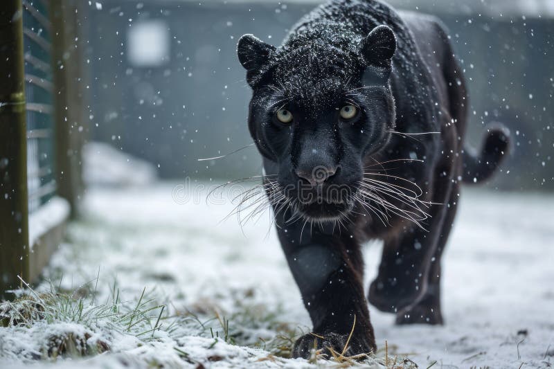 Black panther in the snow stock illustration. Illustration of panther ...