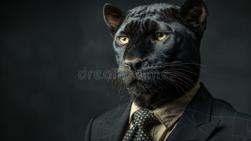 A Black Panther in a Suit and Tie, Staring Intensely at Something Off ...